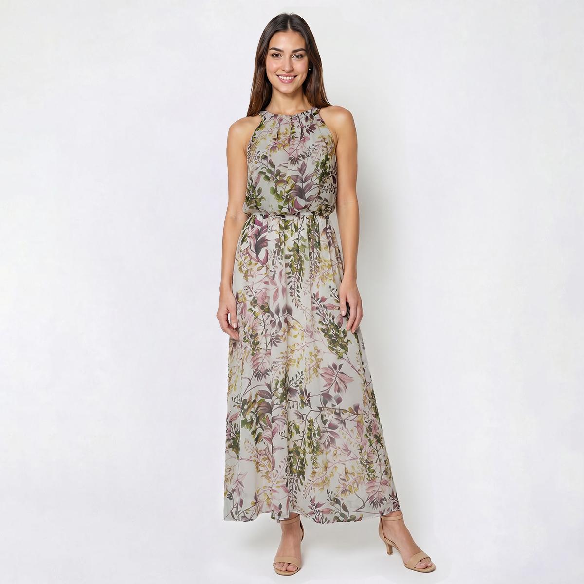Click here for Womens Robbie Bee Sleeveless Vine Chiffon Halter N... prices